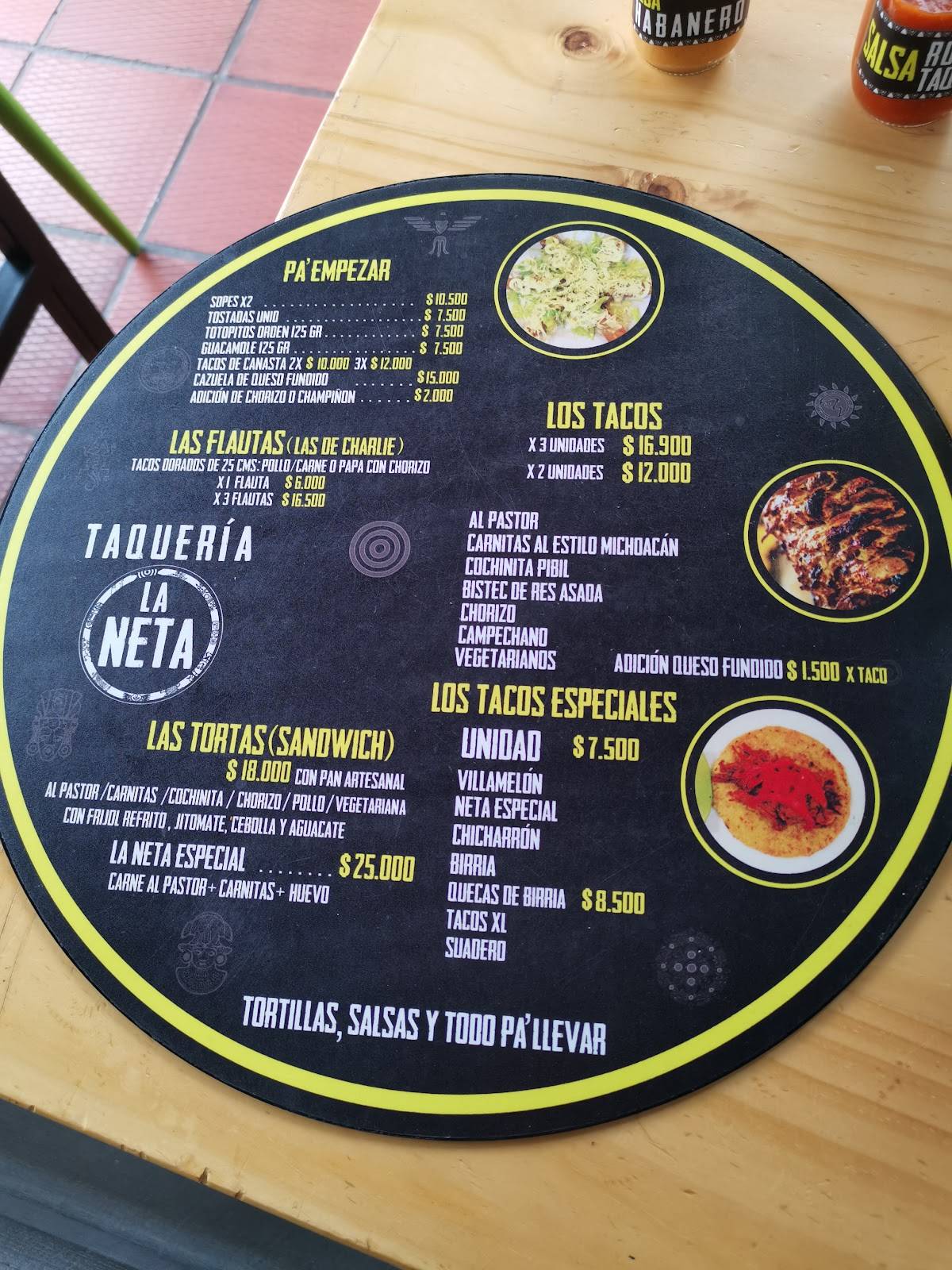 Carta del restaurante Taquería La Neta, Bogotá, Cra. 16a #76-51