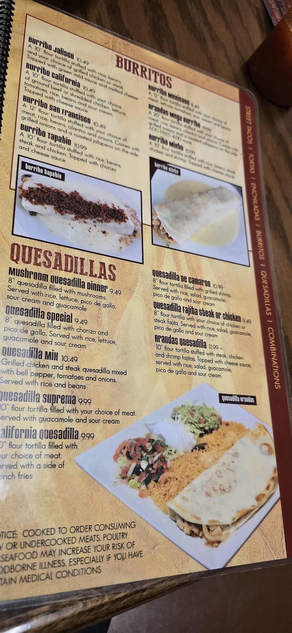 Menu at Taqueria Arandas restaurant, Quincy