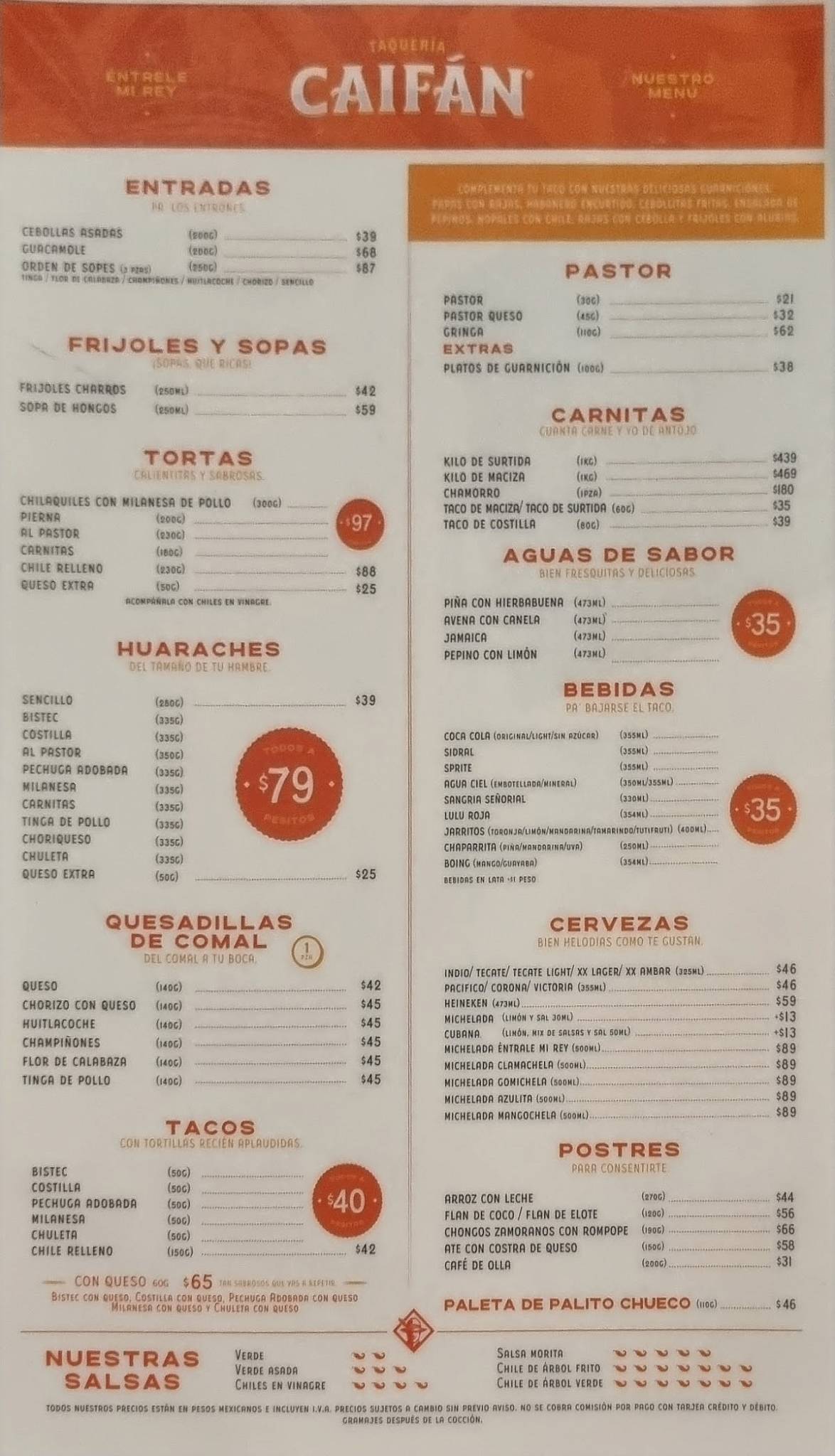 Carta del restaurante Taquería El Caifán Alameda, Ciudad López Mateos