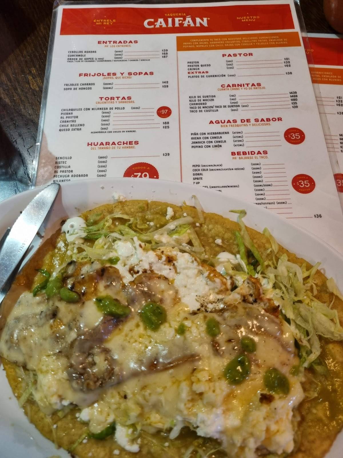 Carta del restaurante Taquería El Caifán Alameda, Ciudad López Mateos