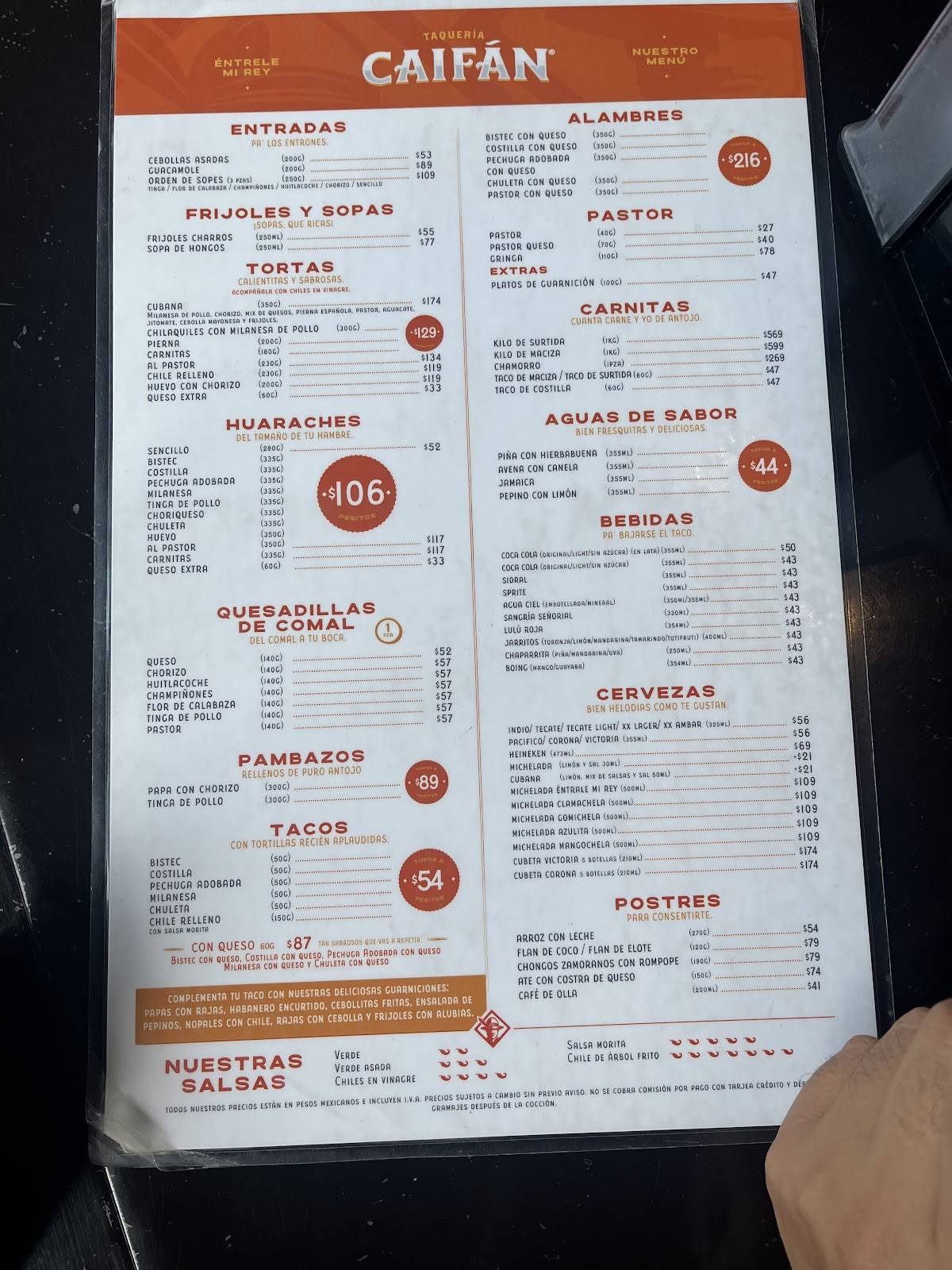 Carta del restaurante Taquería El Caifán (Alameda), Ciudad López Mateos