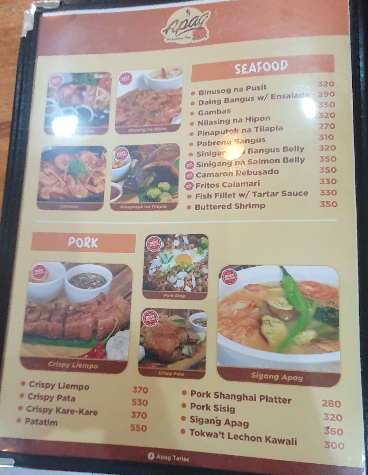 Menu at Apag restaurant, Tarlac City, Brgy