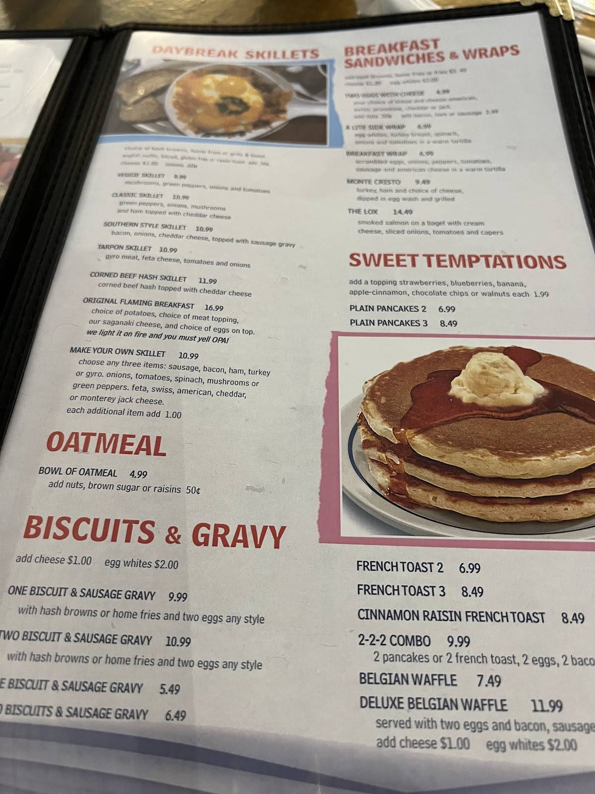 Menu at Daybreak Cafe, Tarpon Springs