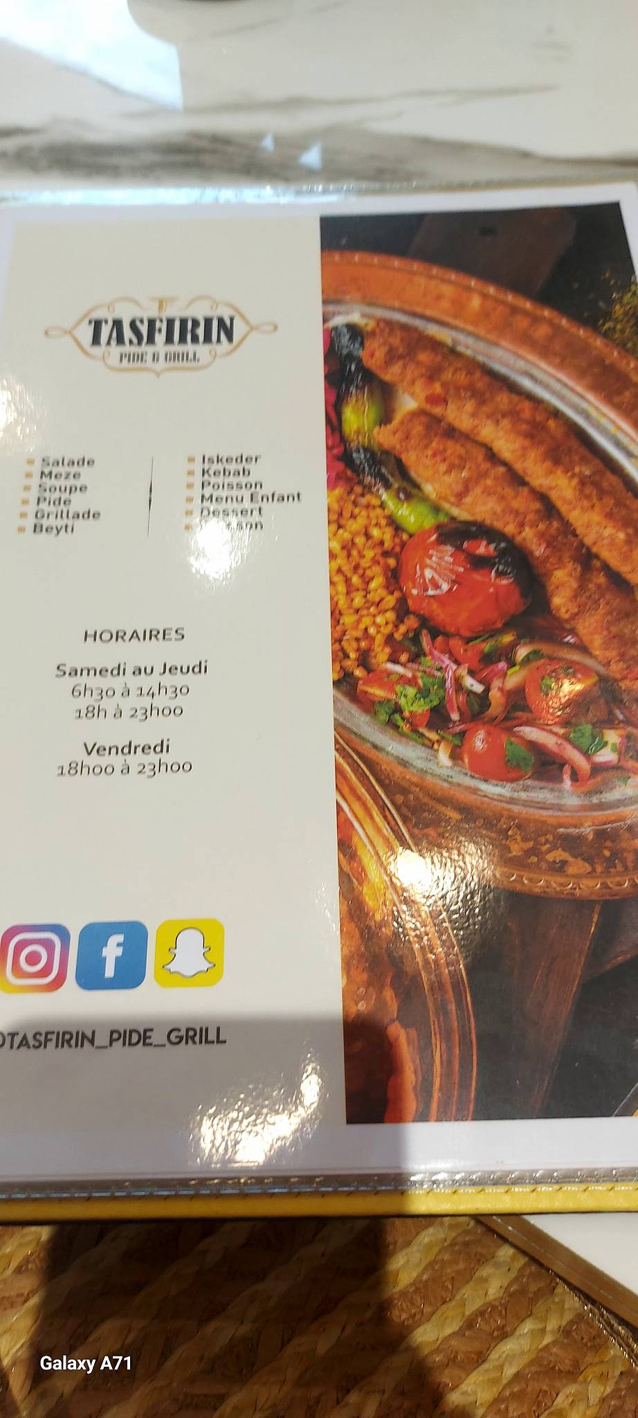Menu at Tas Firin Saint Priest restaurant, Saint-Priest