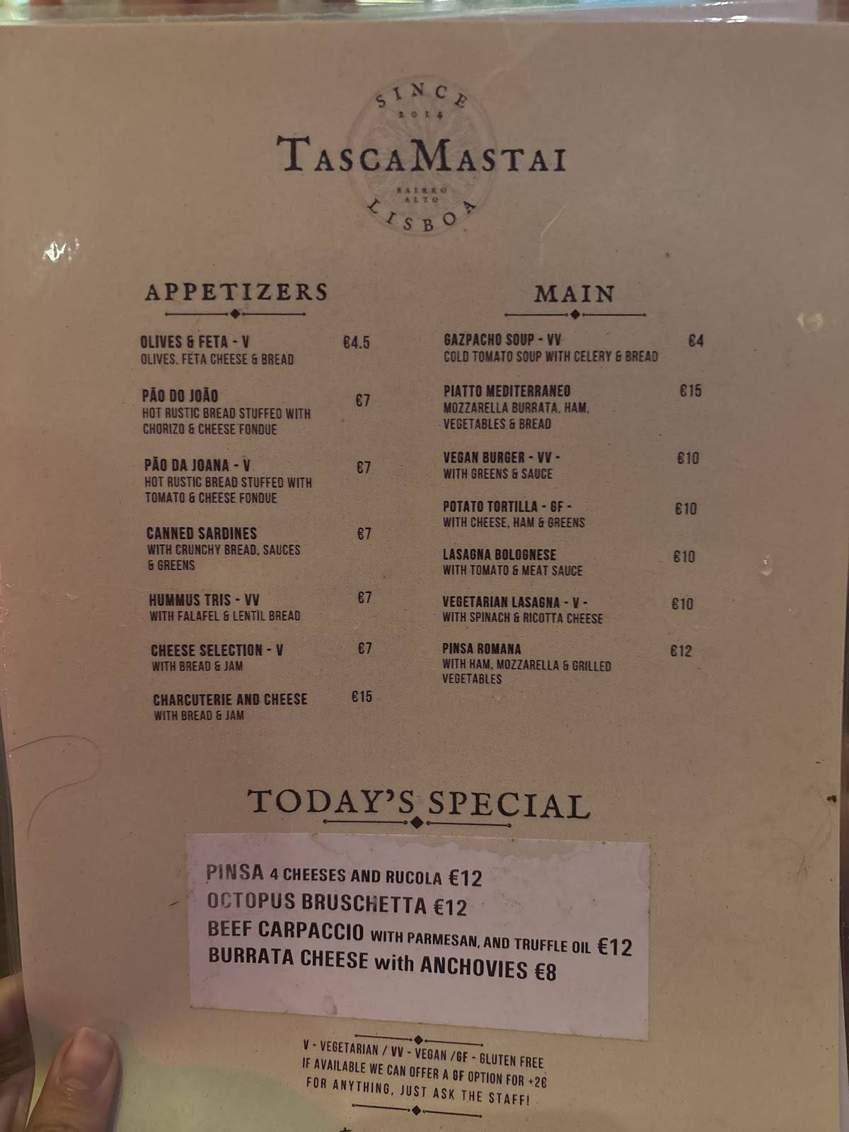 Menu em Tasca Mastai pub & Bar, Lisboa, 387