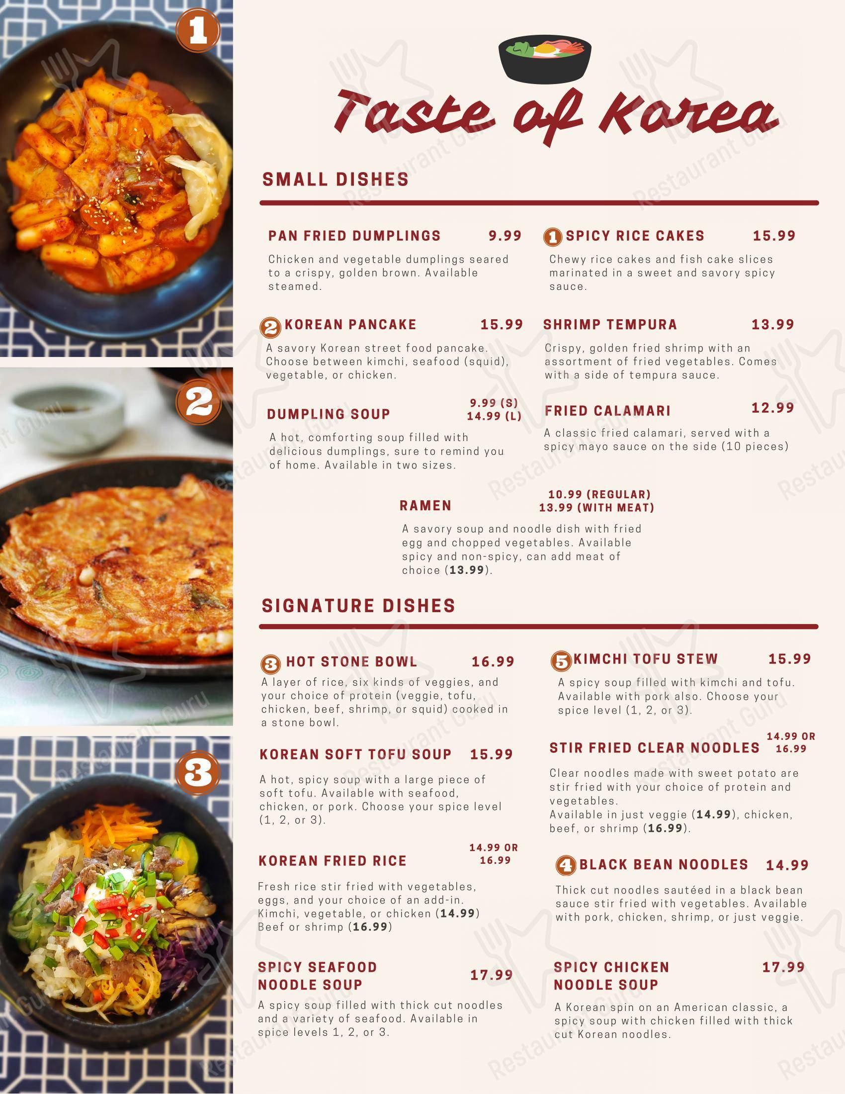 Menu at Taste Of Korea restaurant, Houston, FM 1960