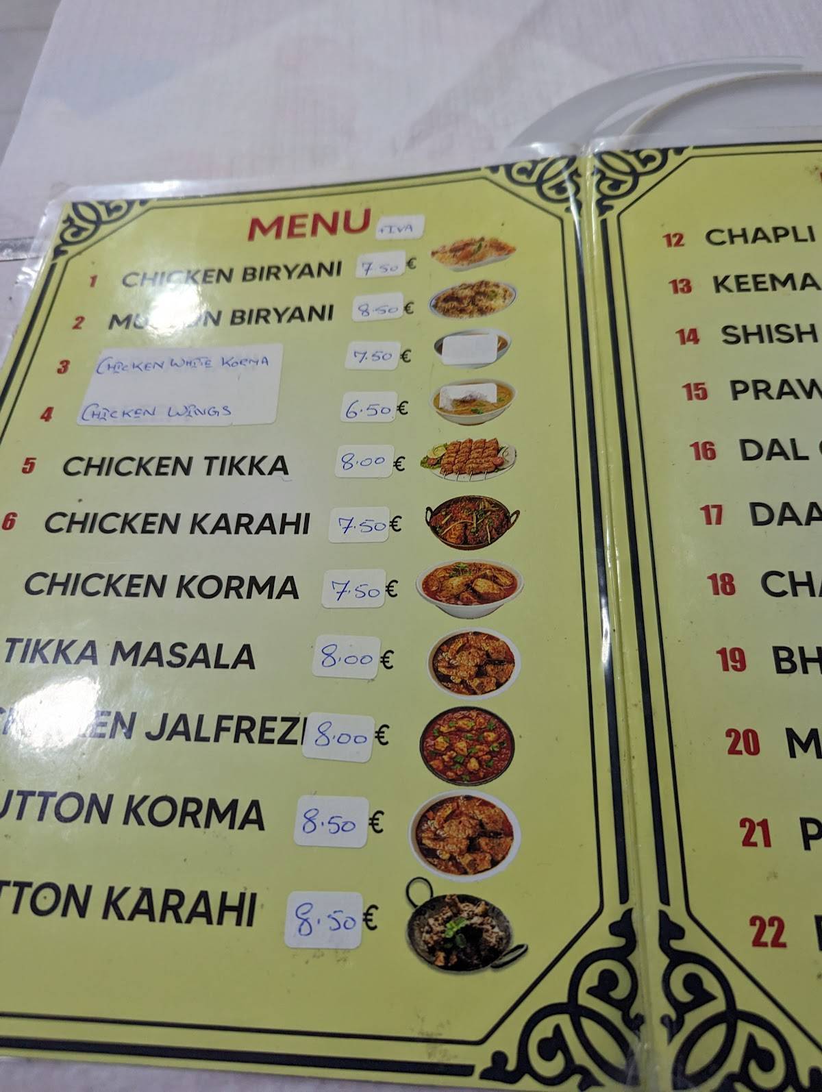 Menu em Taste of Pakistan restaurante, Lisboa