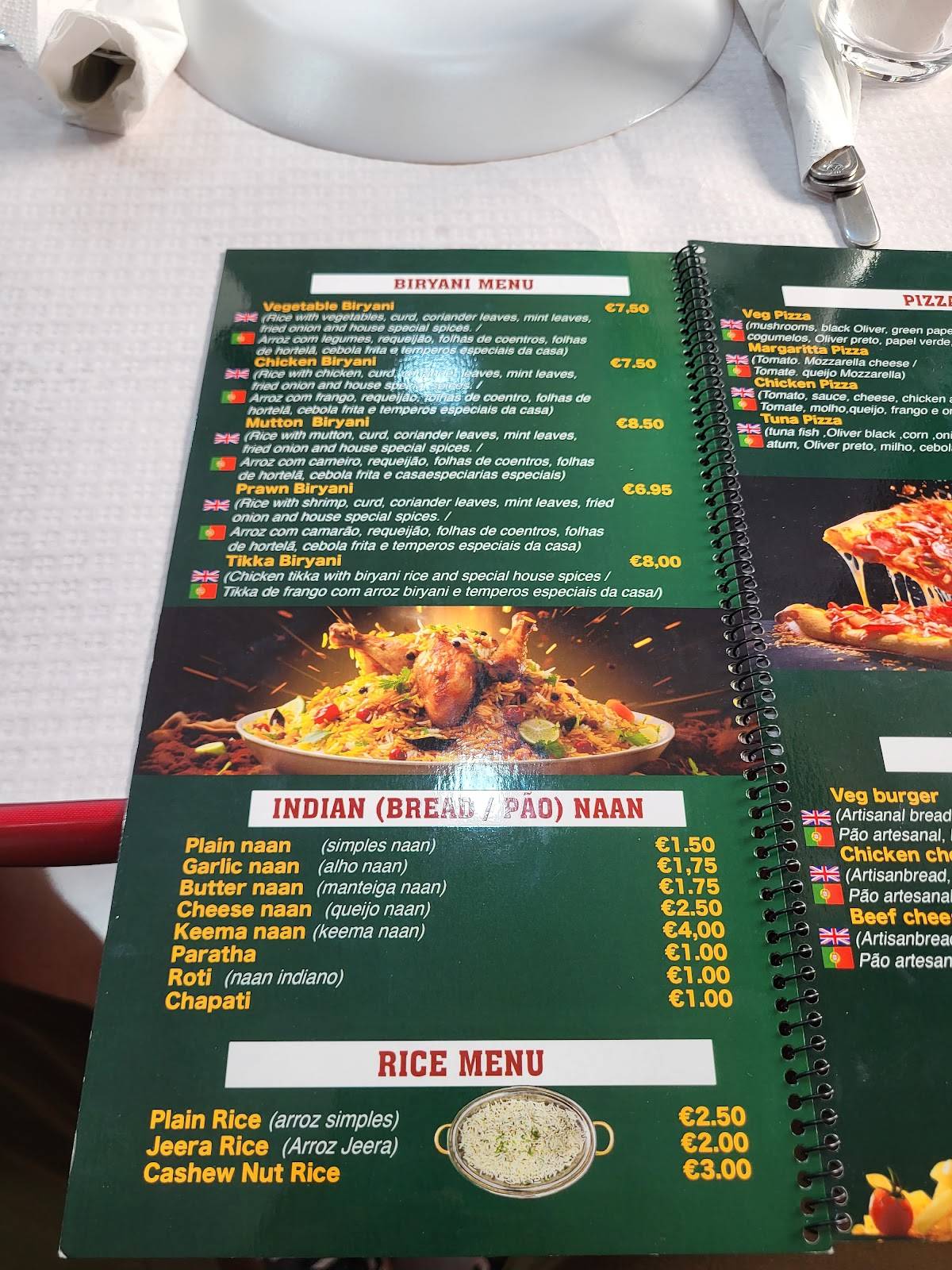 Menu em Taste of Pakistan restaurante, Lisboa