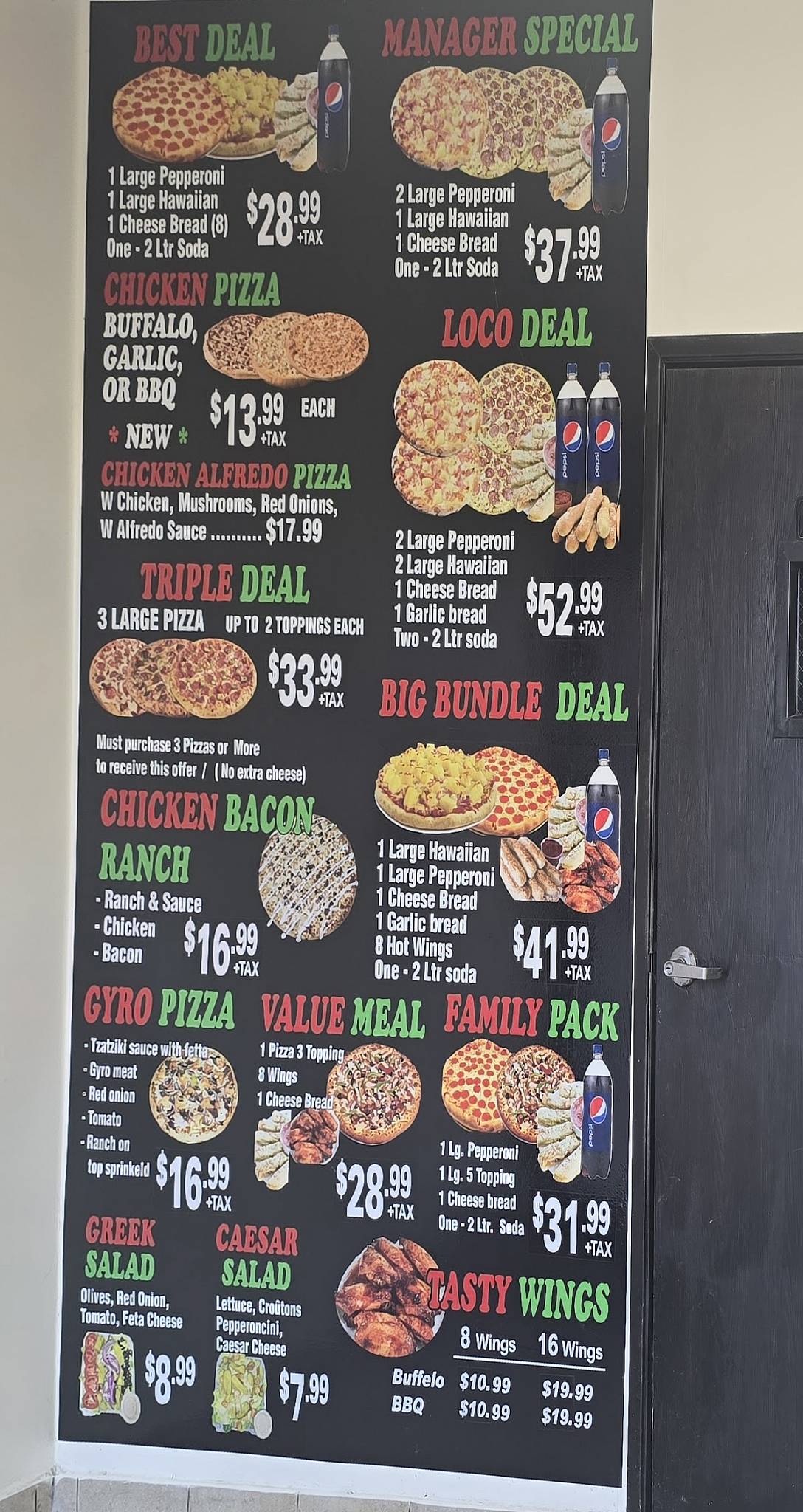 Menu at Tasty Pizza pizzeria, San Diego, El Cajon Blvd
