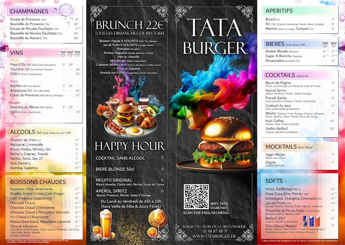 Menu au Tata Burger restaurant, Paris, 54 Rue Sainte-Croix de la ...