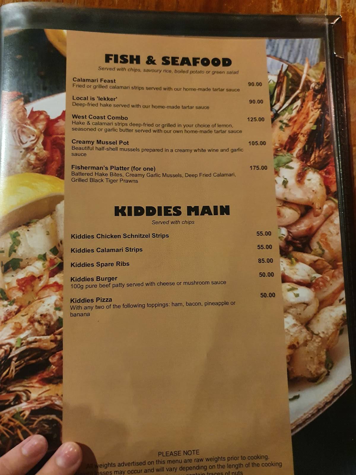 Menu at Tauren Steak Ranch Springbok steakhouse, Springbok