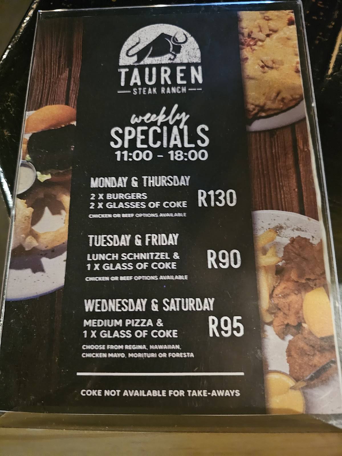 Menu at Tauren Steak Ranch Springbok steakhouse, Springbok
