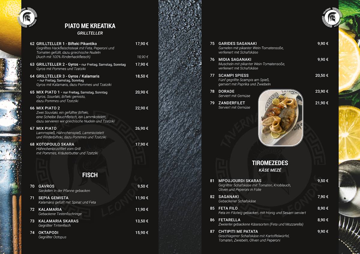 Speisekarte von Taverna Leonidas restaurant, Michelstadt