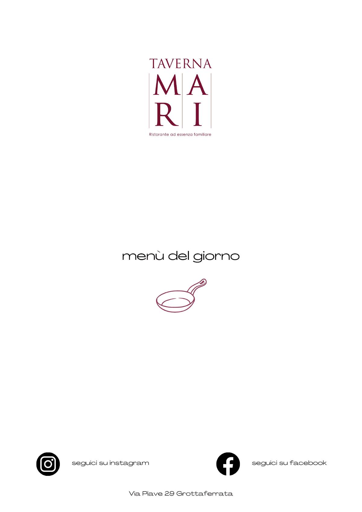 Menu at Taverna Mari restaurant, Grottaferrata, Via Piave, 29