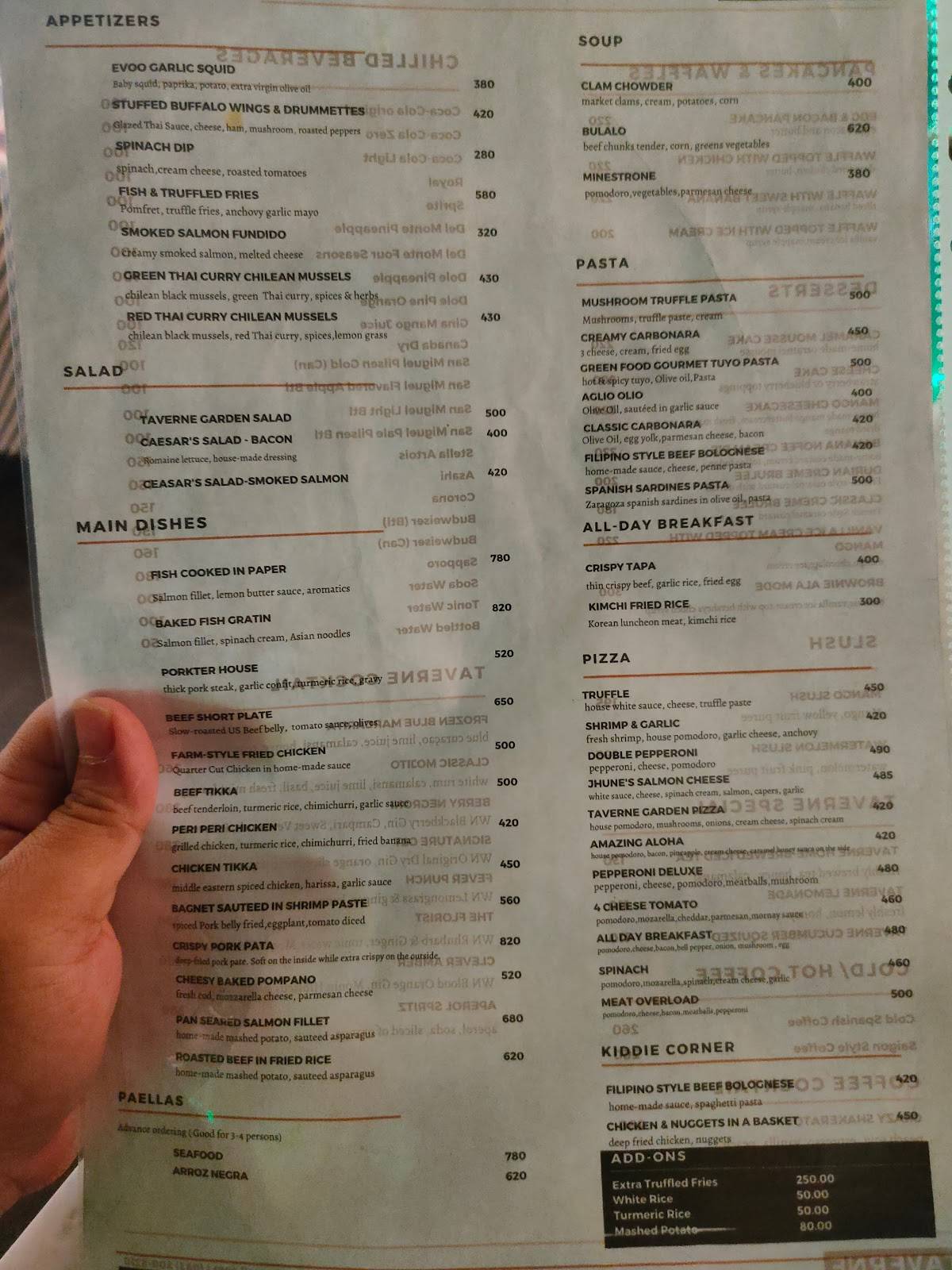 Menu at Taverne Cafe & Bar, Koronadal City