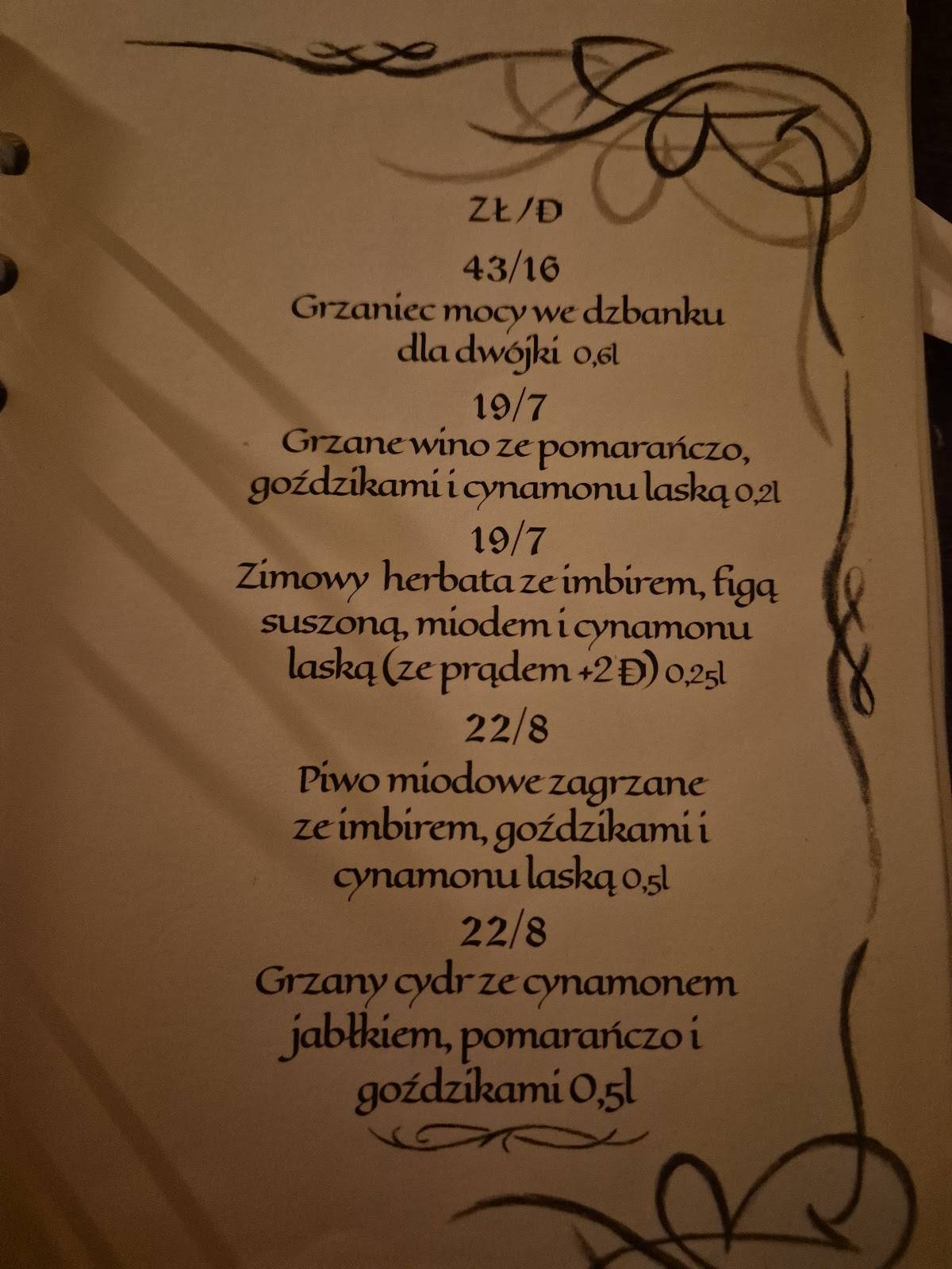 Menu at Tawerna Wilczy Dół restaurant, Kraków