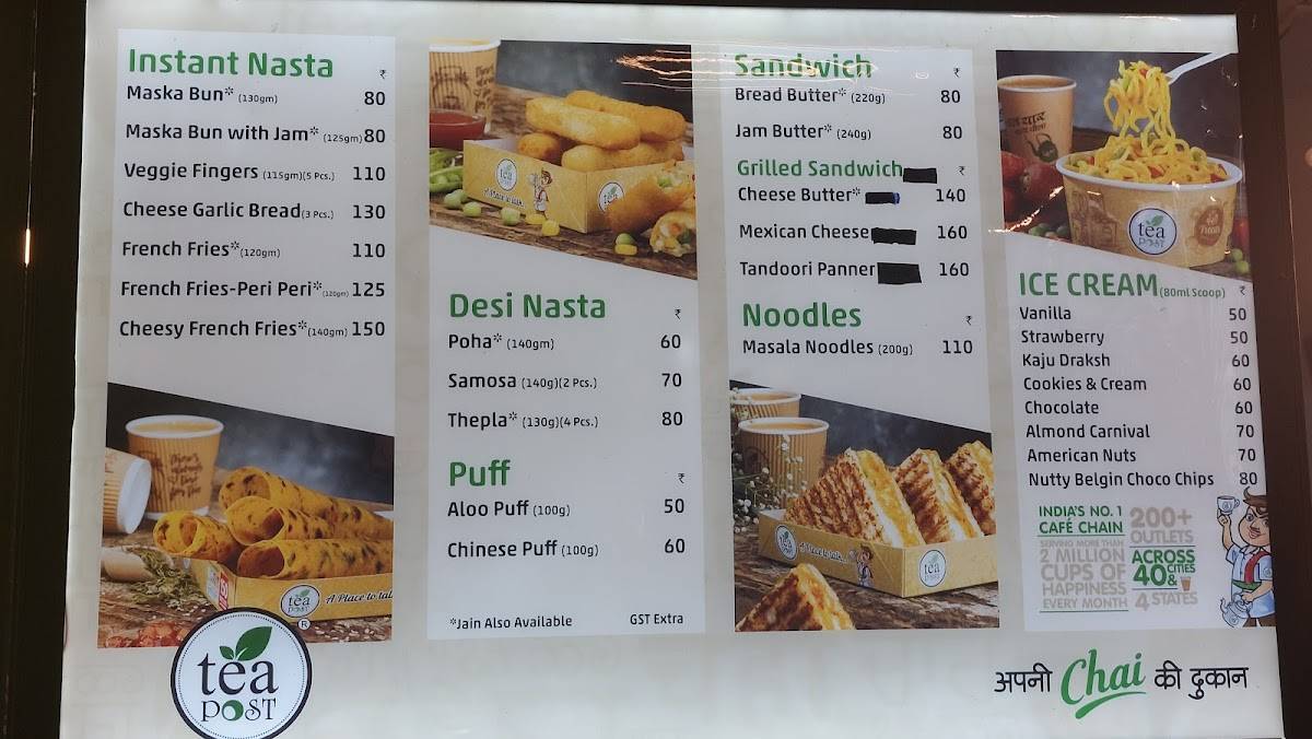 Menu at Tea Post, Ahmedabad, Aquatic Gallery
