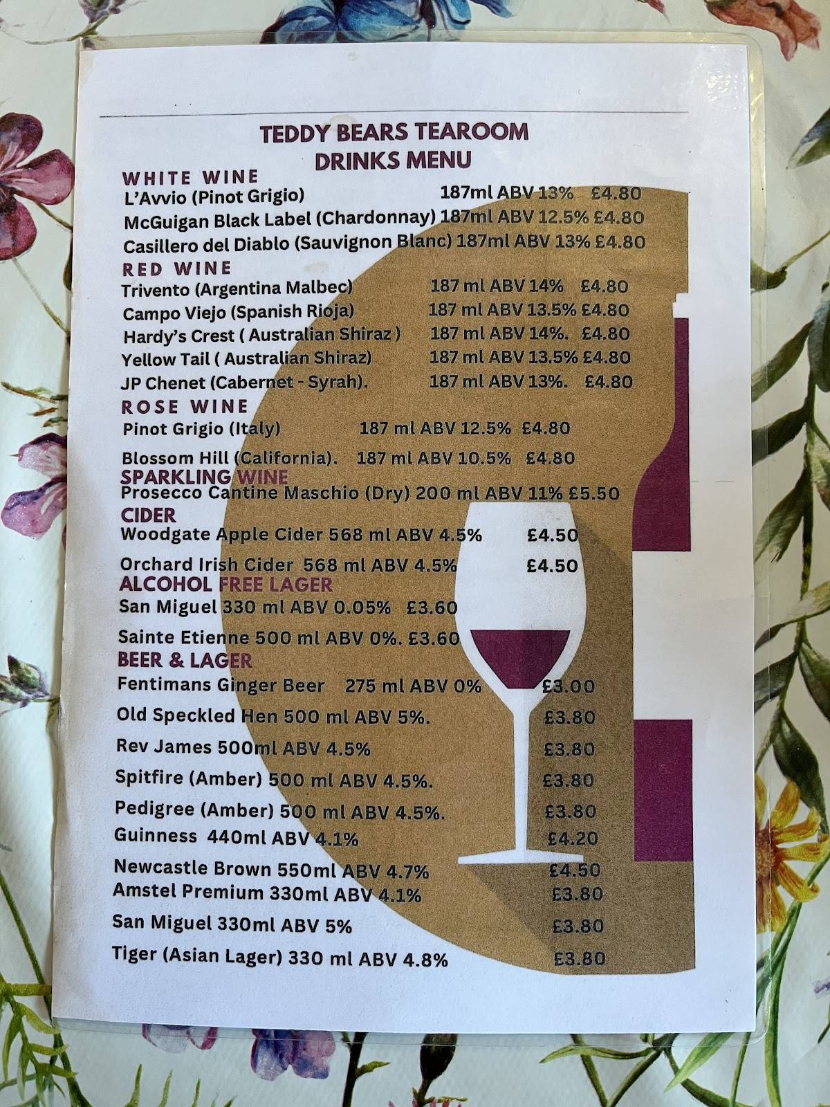 Menu at Teddy Bears Tearoom cafe, Chirk, 2B Church St