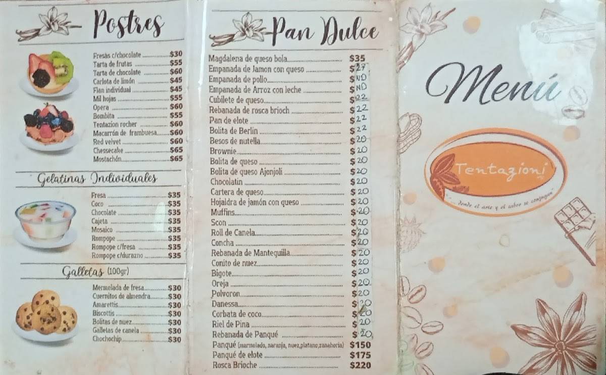 Carta del restaurante Tentazioni Pastelería, Merida