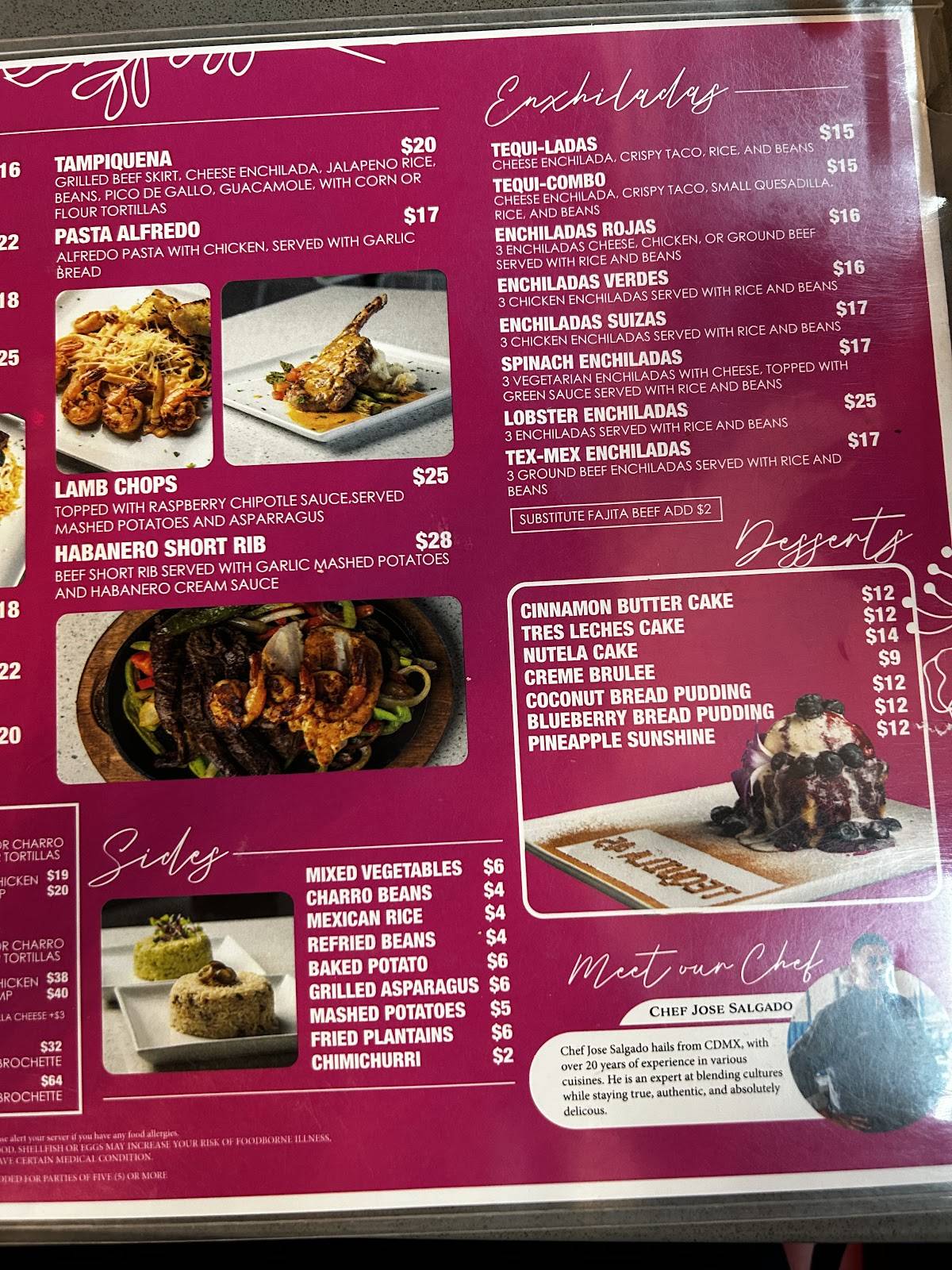 Menu at Tequila 45 mexican restaurant, Houston