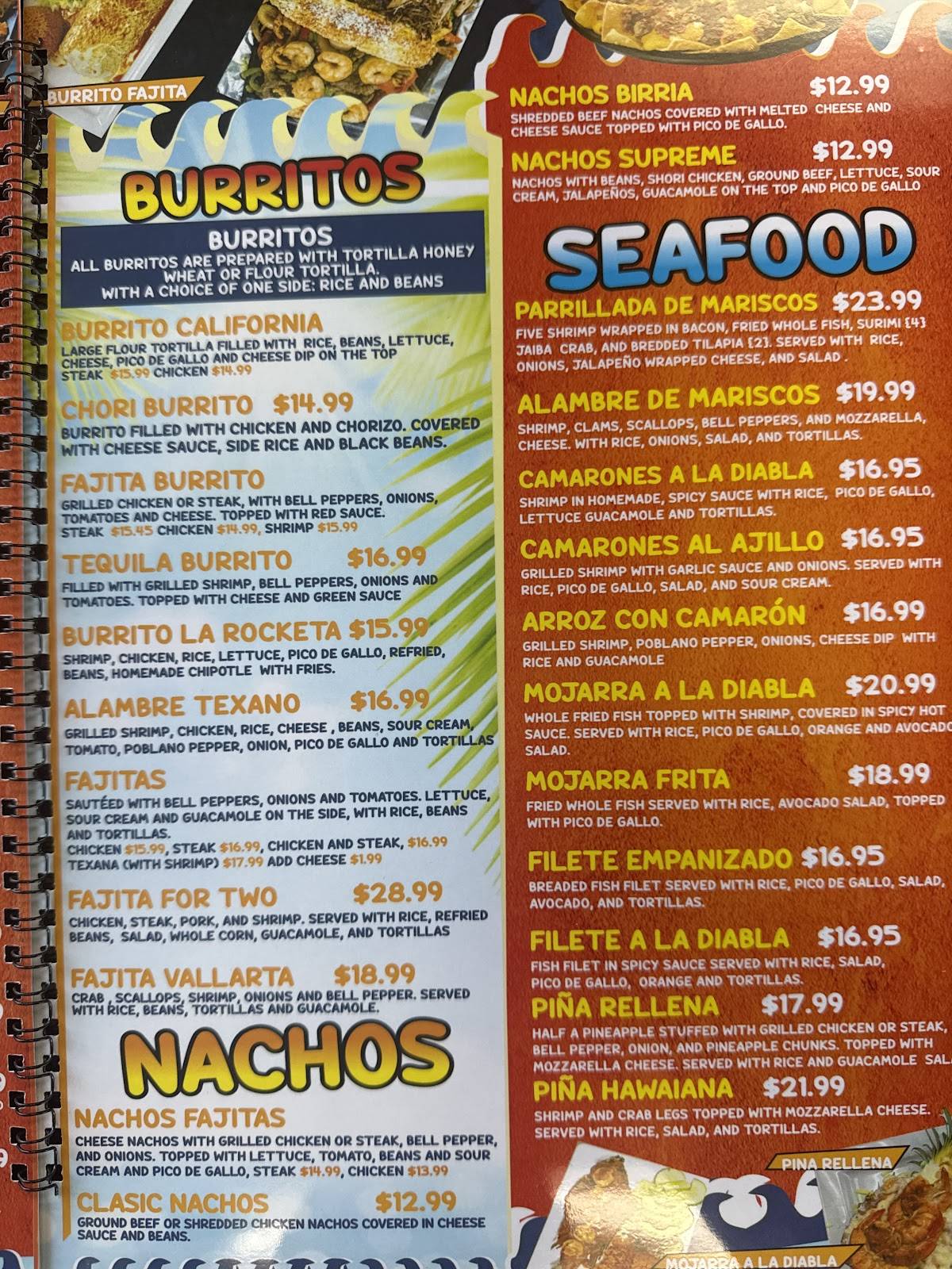 Menu at Tequila Mariscos & Bar, Jacksonville
