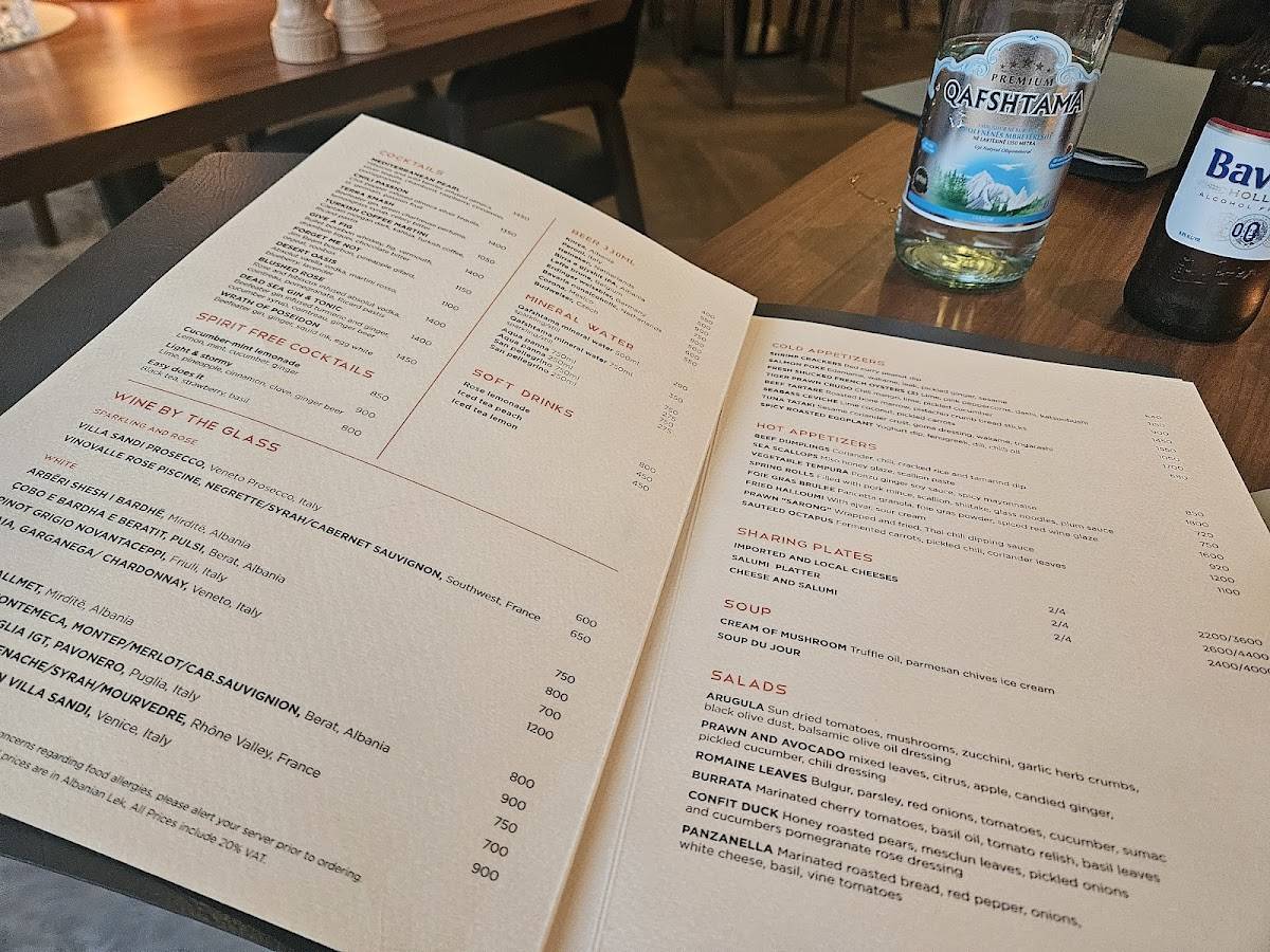 Menu at Terra restaurant, Tirana
