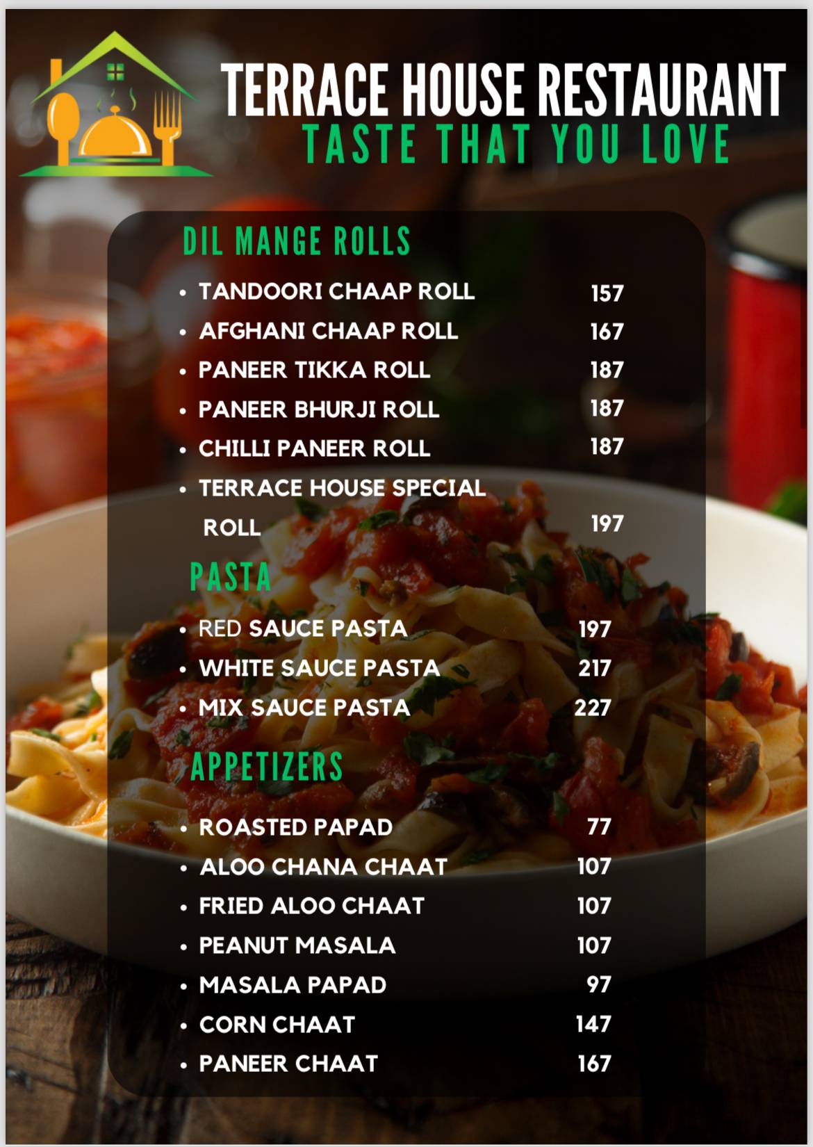Menu at Terrace House, Faridabad