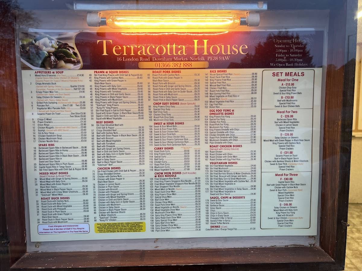 Menu at Terracotta House fast food, Downham Market