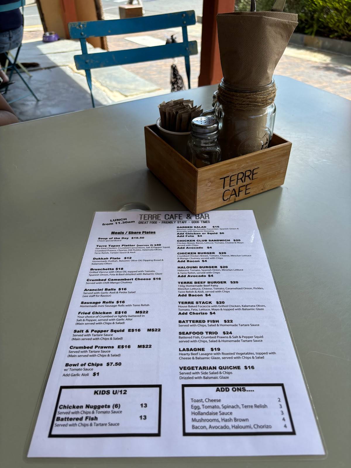 Menu at Terre Cafe, Willunga