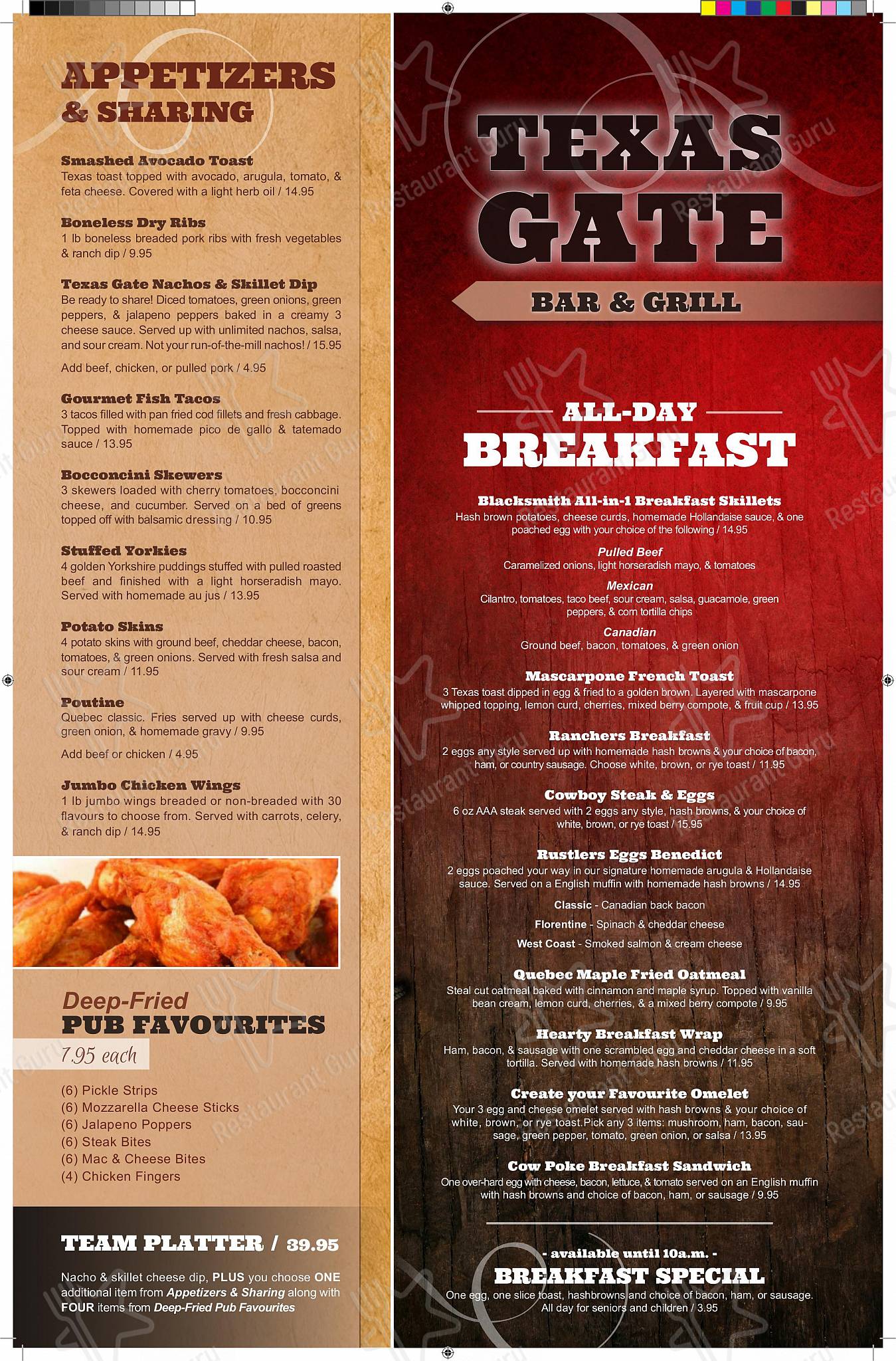Menu at Texas Gate pub & bar, Cochrane