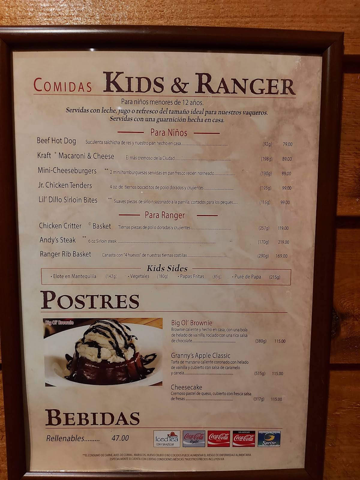 Carta del restaurante Texas Roadhouse Mérida, Merida