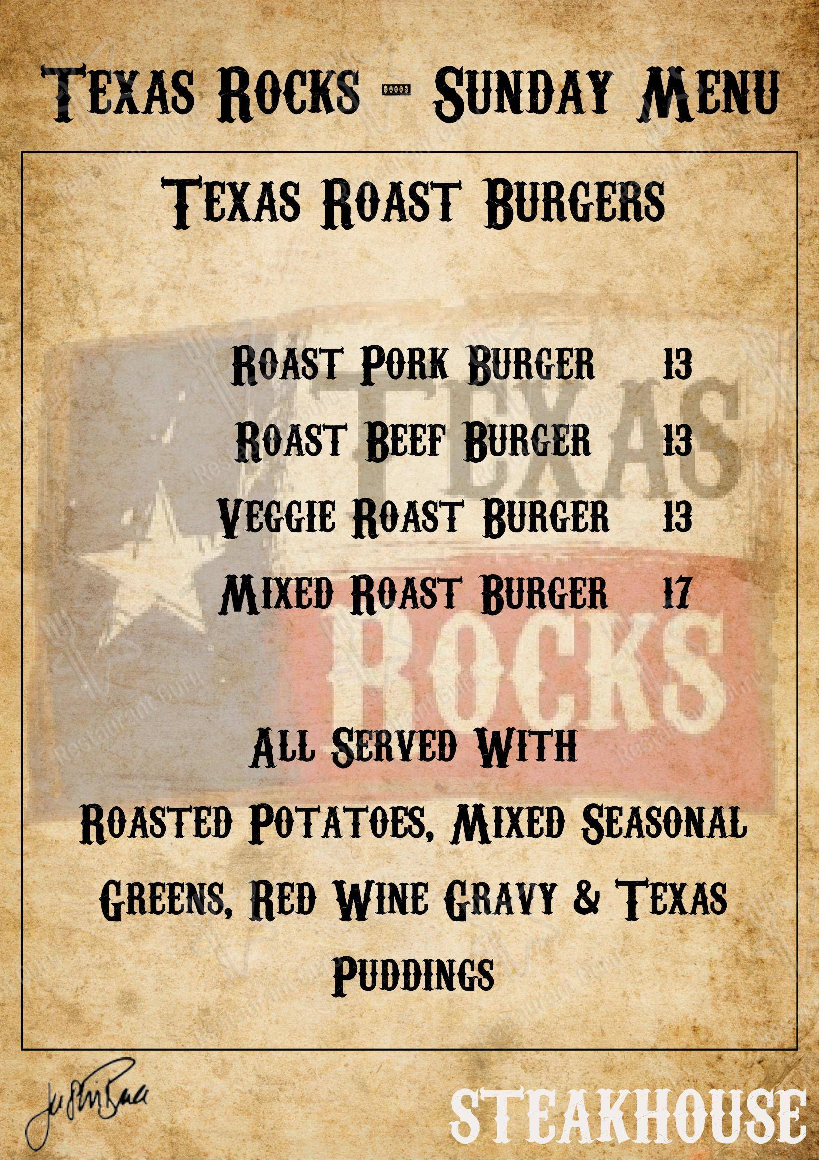 Menu at Texas Rocks restaurant, Yeovil
