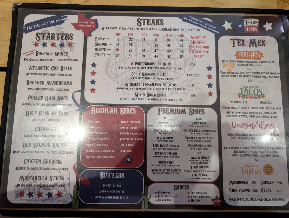 Menu at Texas Rocks restaurant, Yeovil