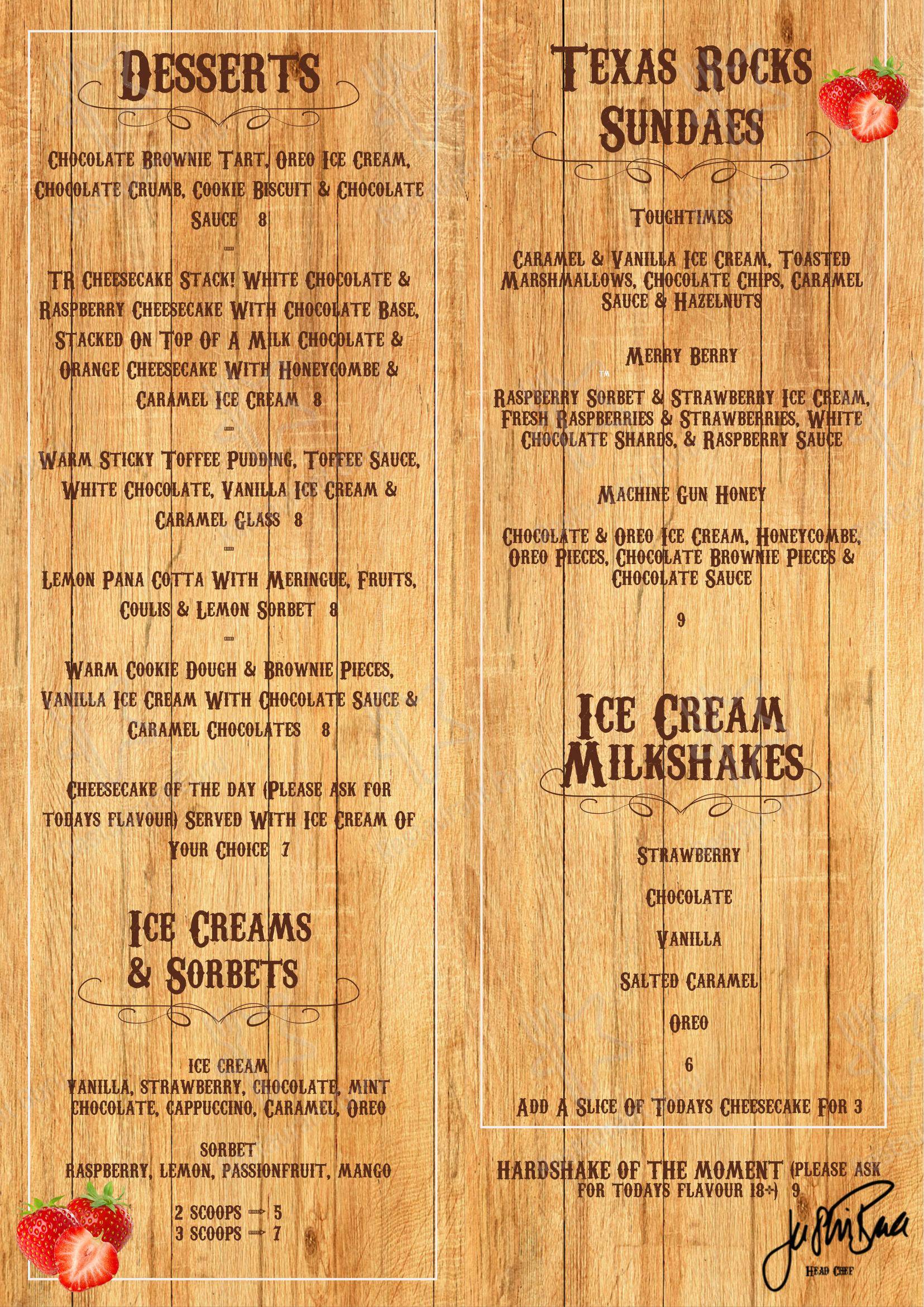 Menu at Texas Rocks restaurant, Yeovil