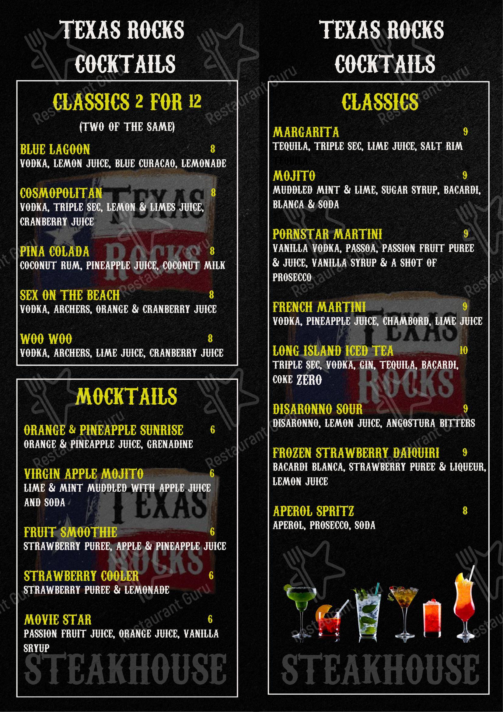 Menu at Texas Rocks restaurant, Yeovil