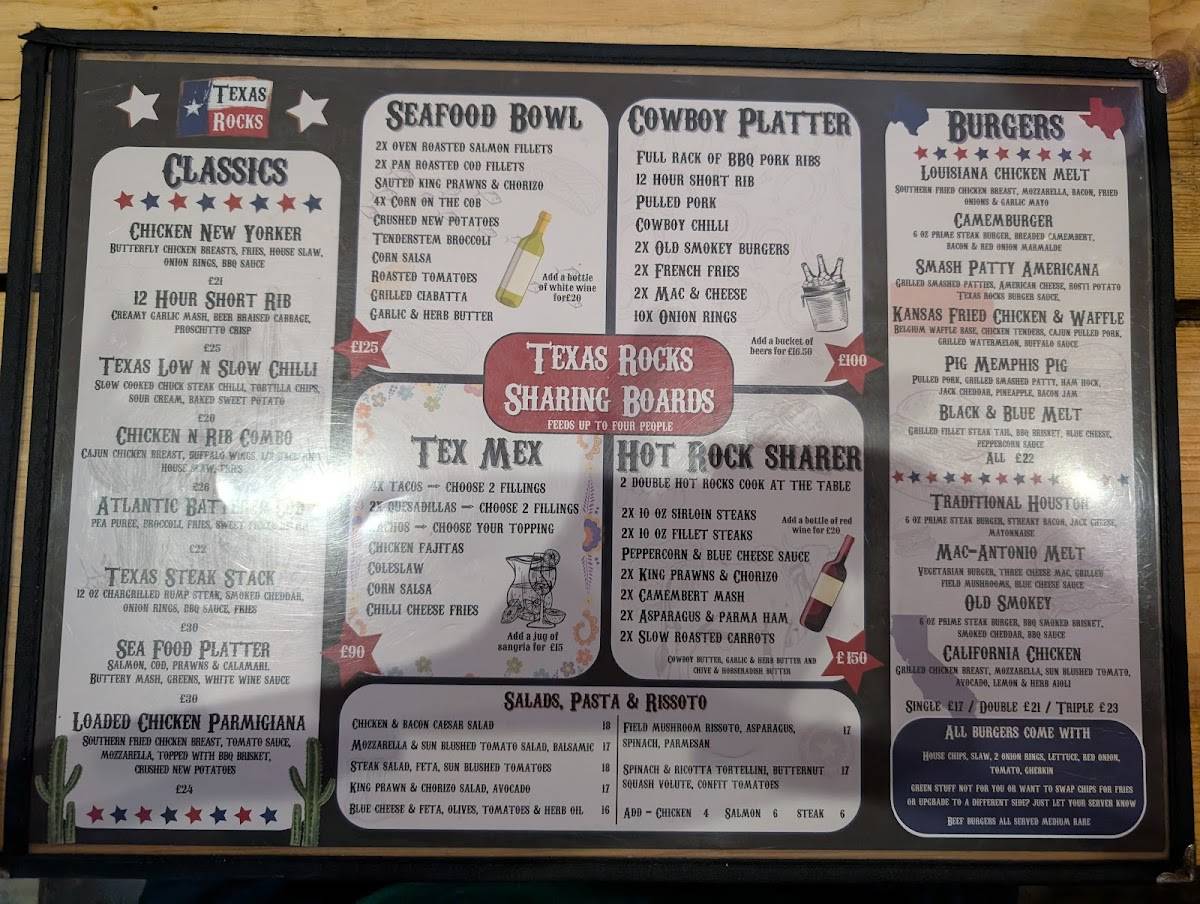Menu at Texas Rocks restaurant, Yeovil