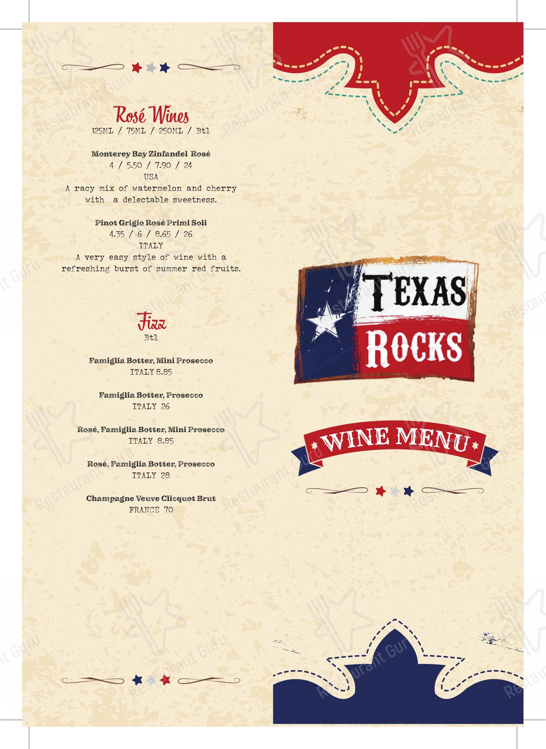 Menu at Texas Rocks restaurant, Yeovil