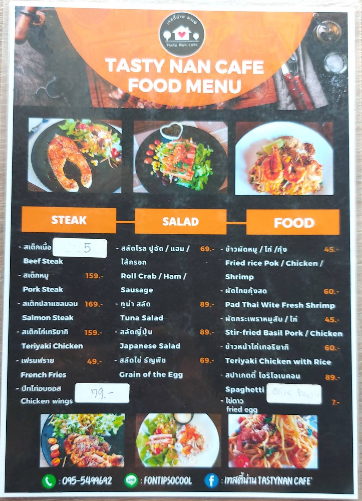 Carta de Tasty Nan Cafe, Tha Wang Pha