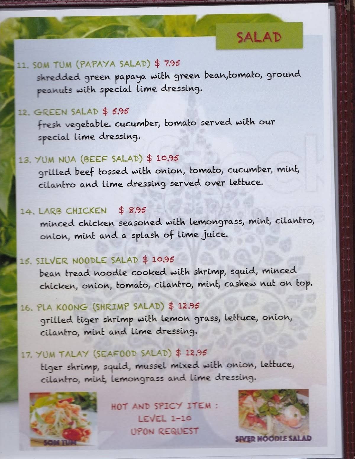 Menu at Thai Basil Restaurant, Visalia