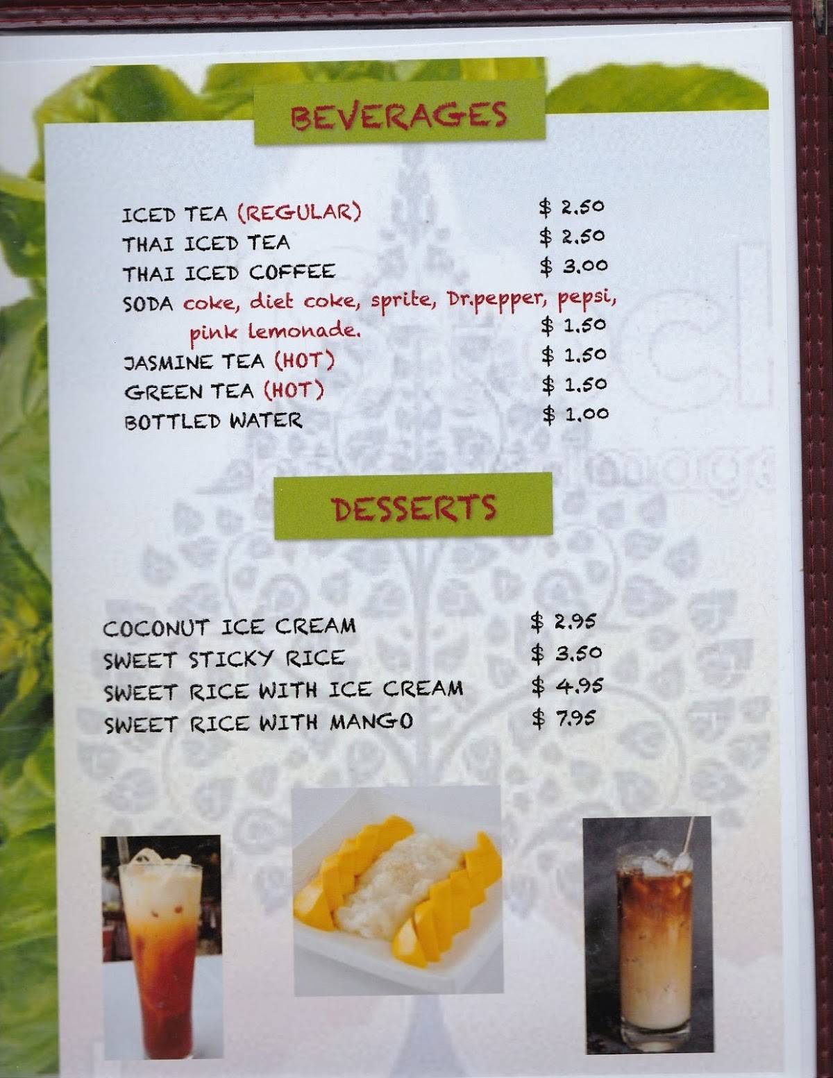 Menu at Thai Basil Restaurant, Visalia