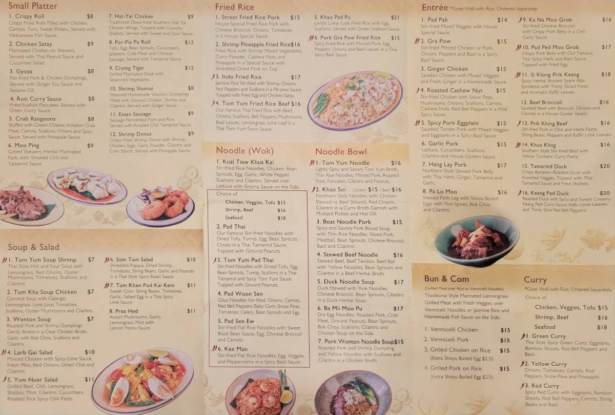 Menu at Thai Charoen Kitchen restaurant, Winchester