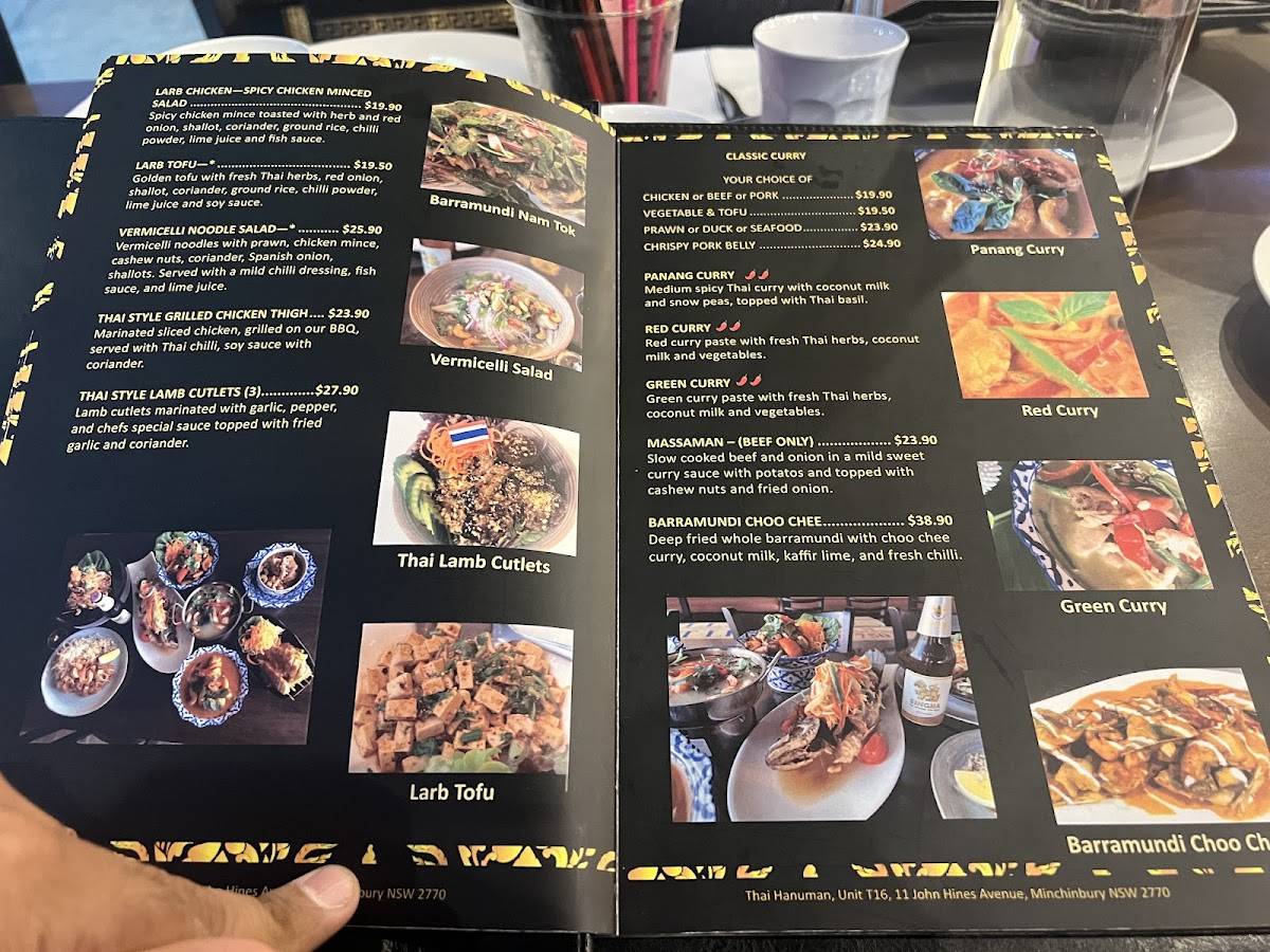 Carta del restaurante Thai Hanuman, Minchinbury