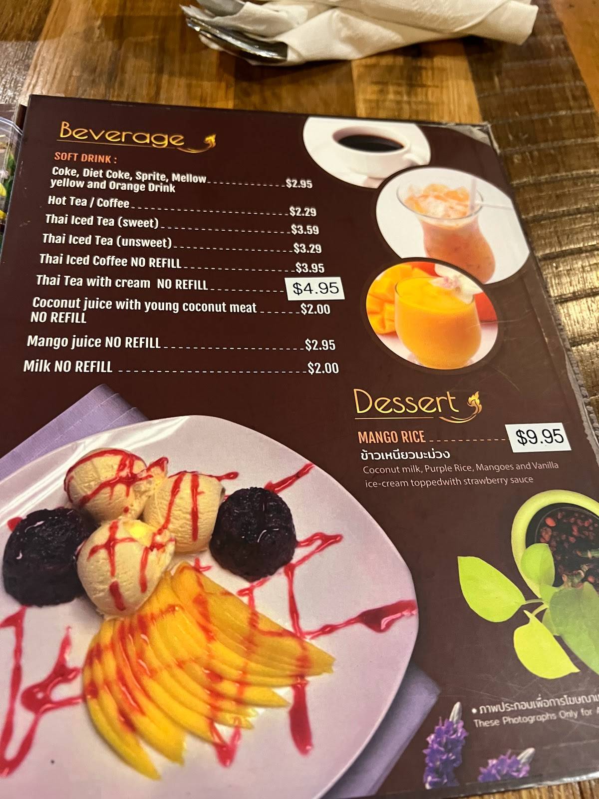 Menu at Thai Jasmine restaurant, Lima