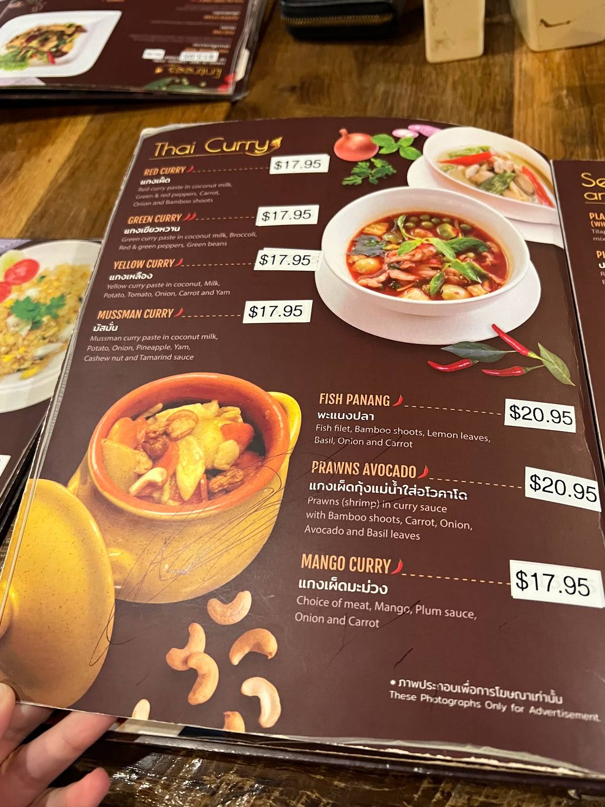 Menu at Thai Jasmine restaurant, Lima