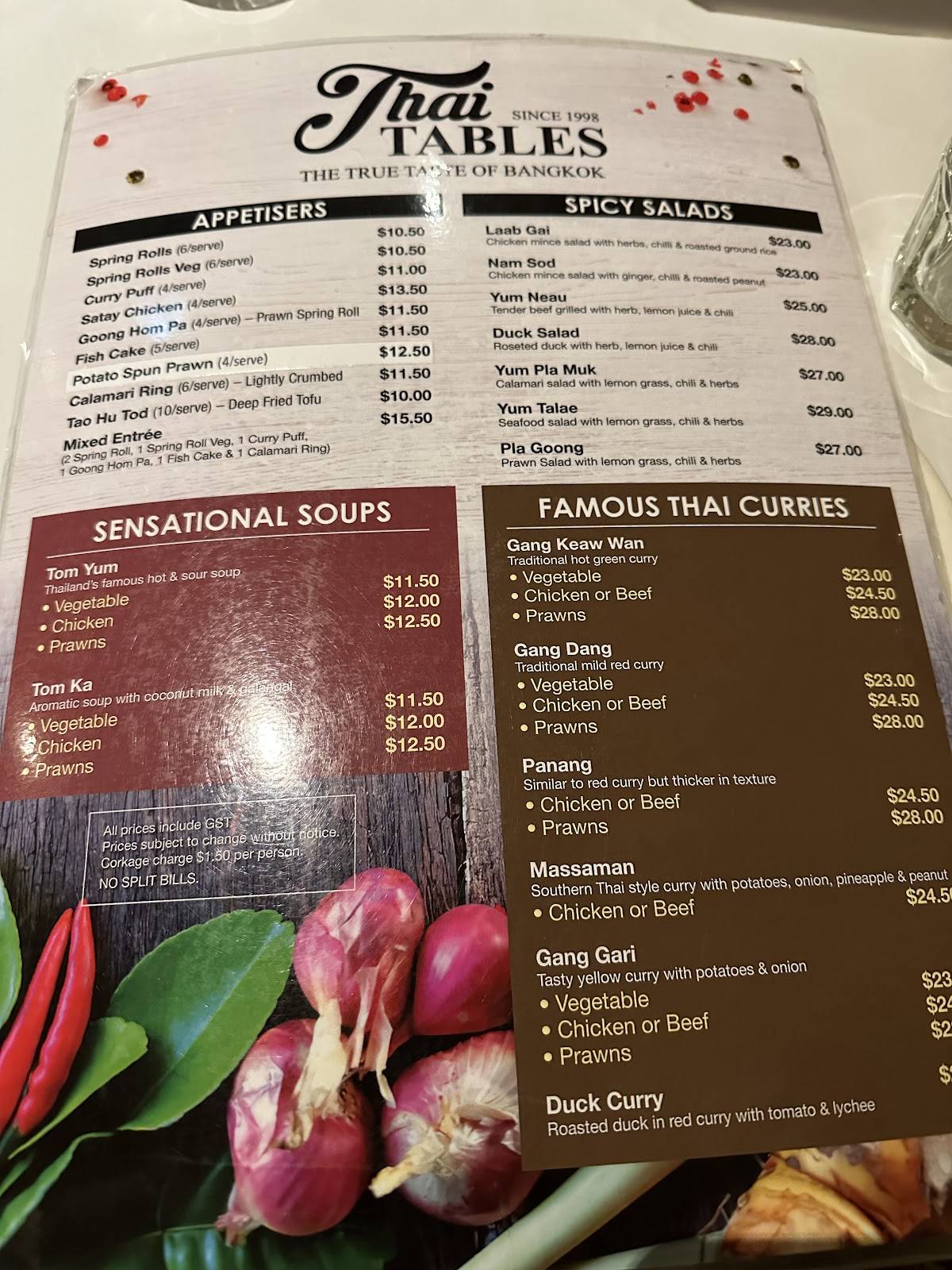 Menu at Thai Tables restaurant, Bayswater
