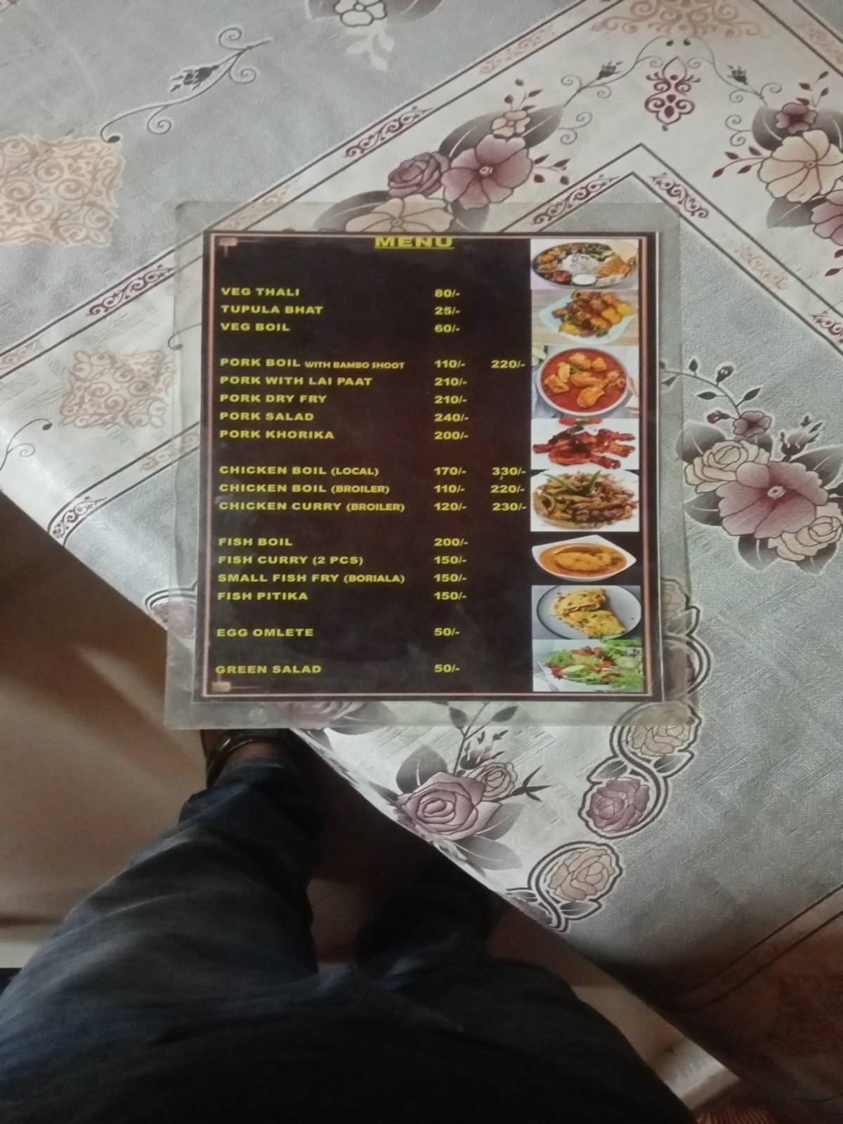 Menu at Thaluwa Delicacy, Tinsukia
