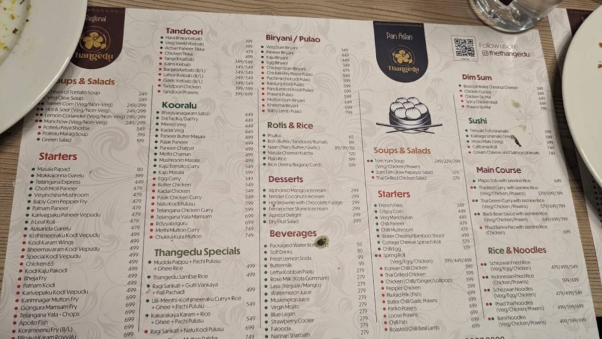 Menu at Thangedu, Rai Durg