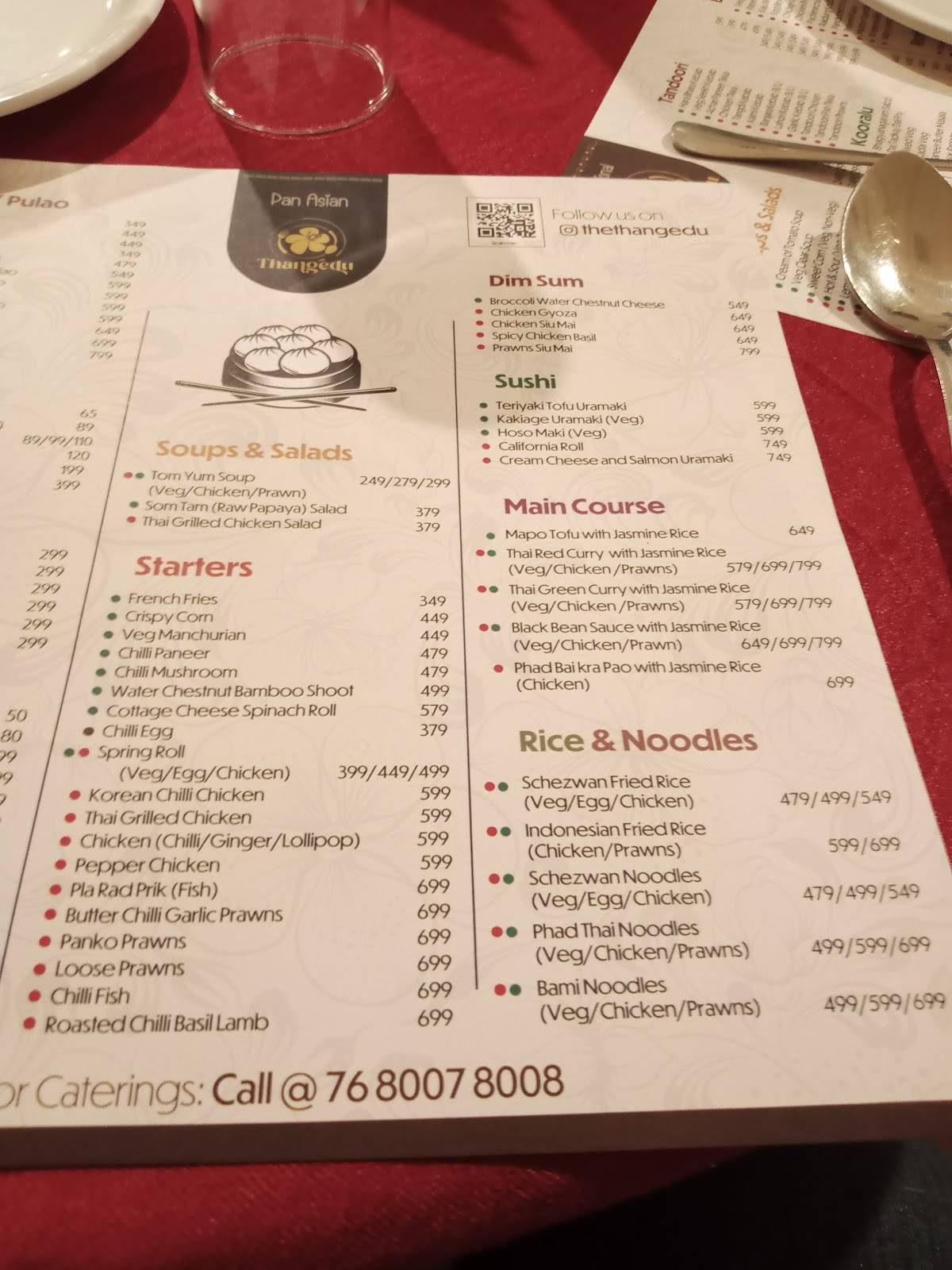 Menu at Thangedu, Rai Durg