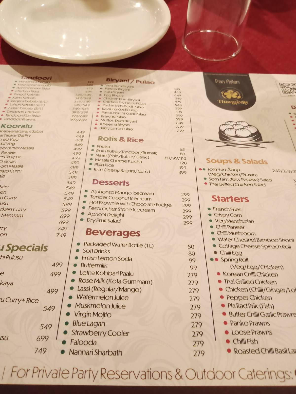 Menu at Thangedu, Rai Durg