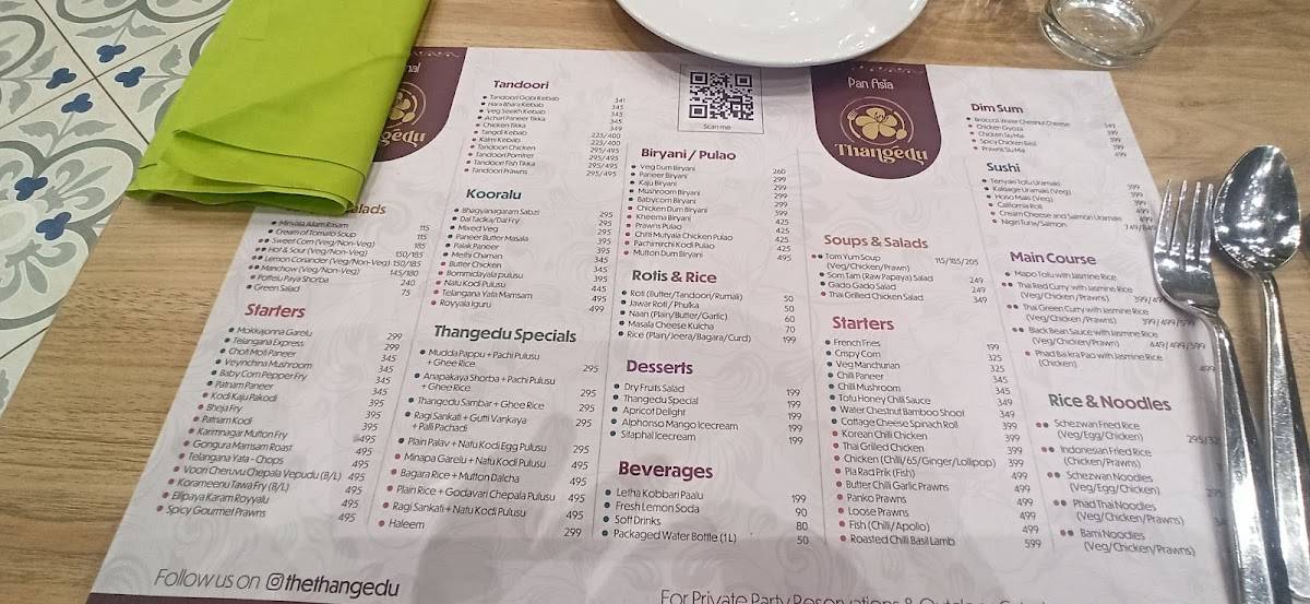 Menu at Thangedu, Rai Durg